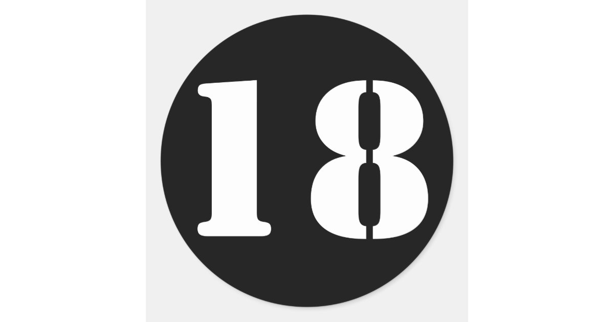 Number 18 Eighteen Black Stencil Numbers by Janz Classic Round Sticker ...