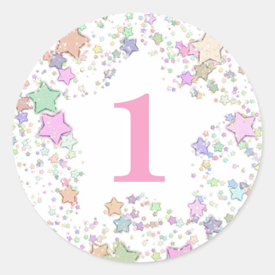 Number 1 ONE First Birthday Pastel Stars Classic Round Sticker | Zazzle ...