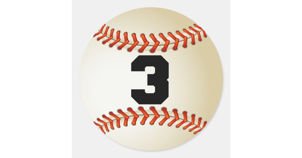 Number 3 Baseball Classic Round Sticker | Zazzle