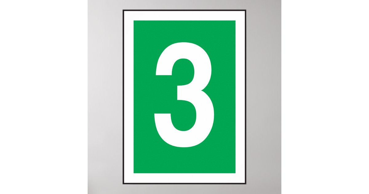 Number Three White And Green Poster | Zazzle