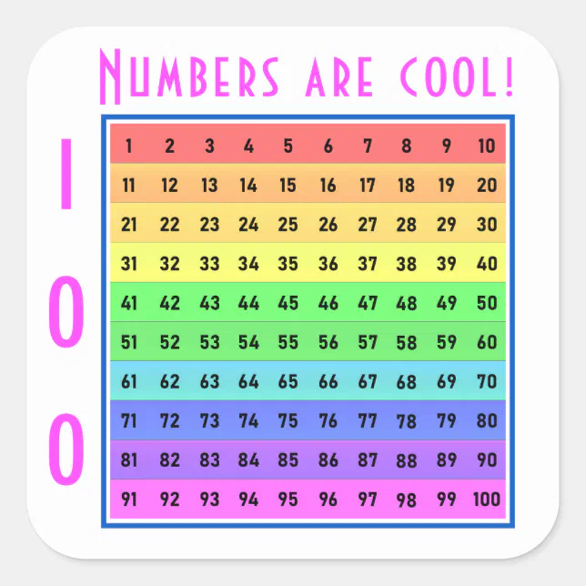 "Numbers are cool!" 1-100 Chart Custom Sticker | Zazzle
