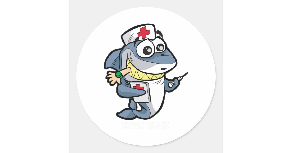 NURSE SHARK Doctor Medicine Hospital syringe gift Classic Round Sticker ...