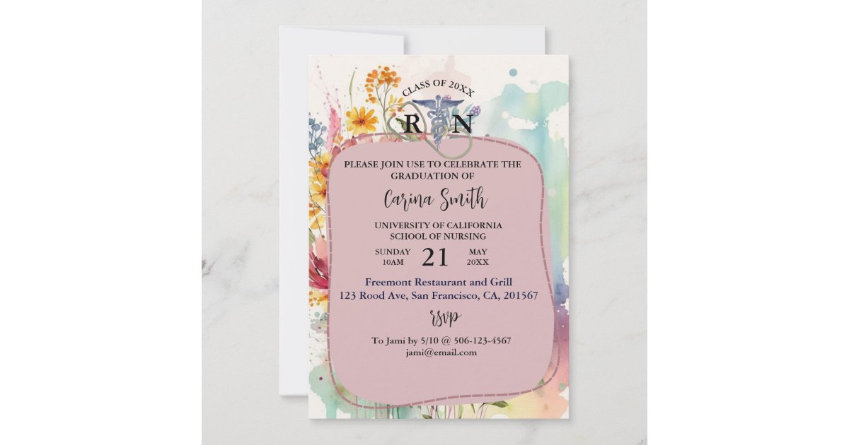 Nursing School Graduation Floral Cottagecore Party Invitation | Zazzle