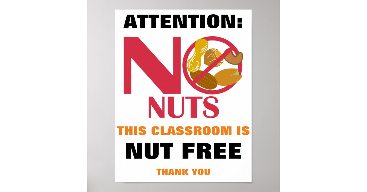 Nut Free Classroom Sign for School or Daycare | Zazzle