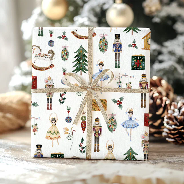 Nutcracker red gold ballerina birthday party wrapping paper | Zazzle