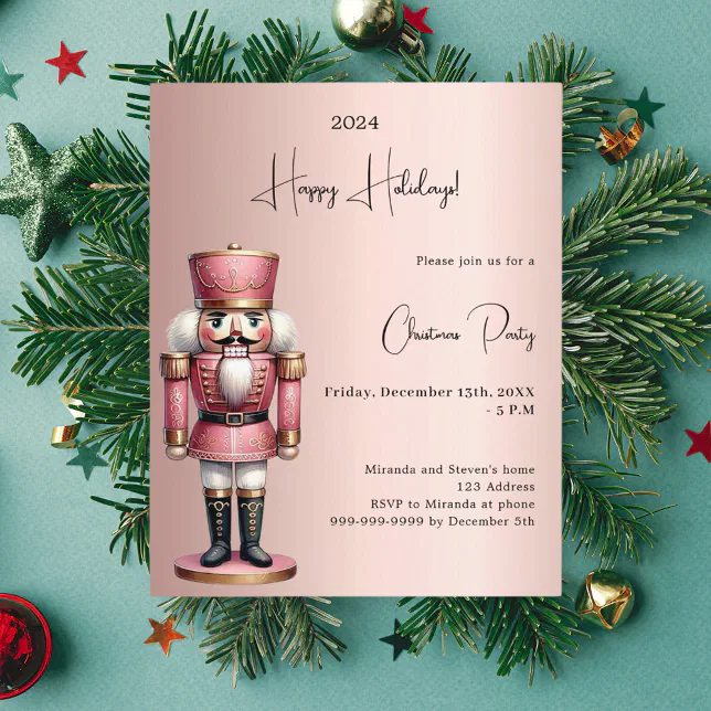 Nutcracker rose gold Christmas Party invitation | Zazzle