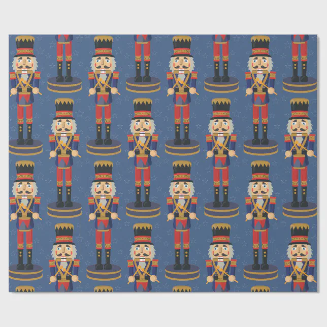 Nutcracker Toy Soldier Drummer Blue Pattern Wrapping Paper | Zazzle