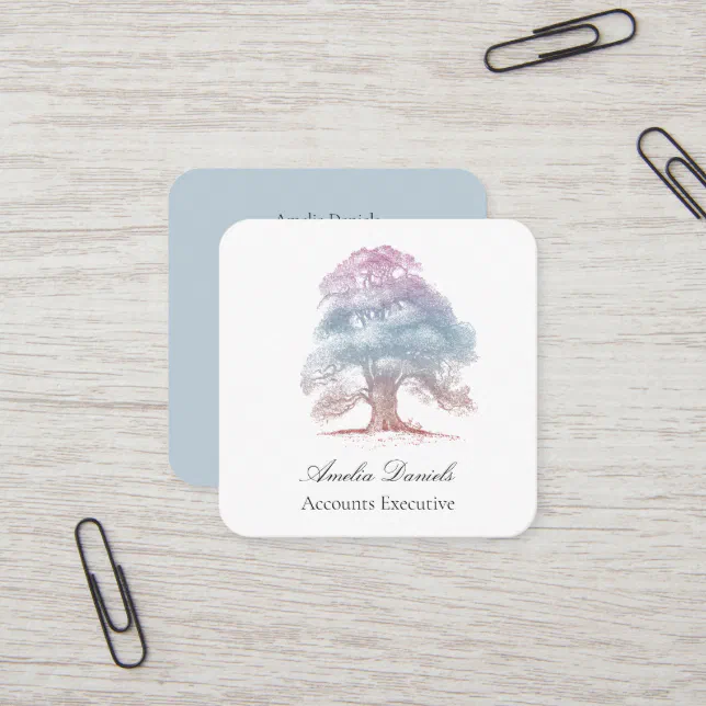 Oak Tree on Blue Illustration Business Card | Zazzle