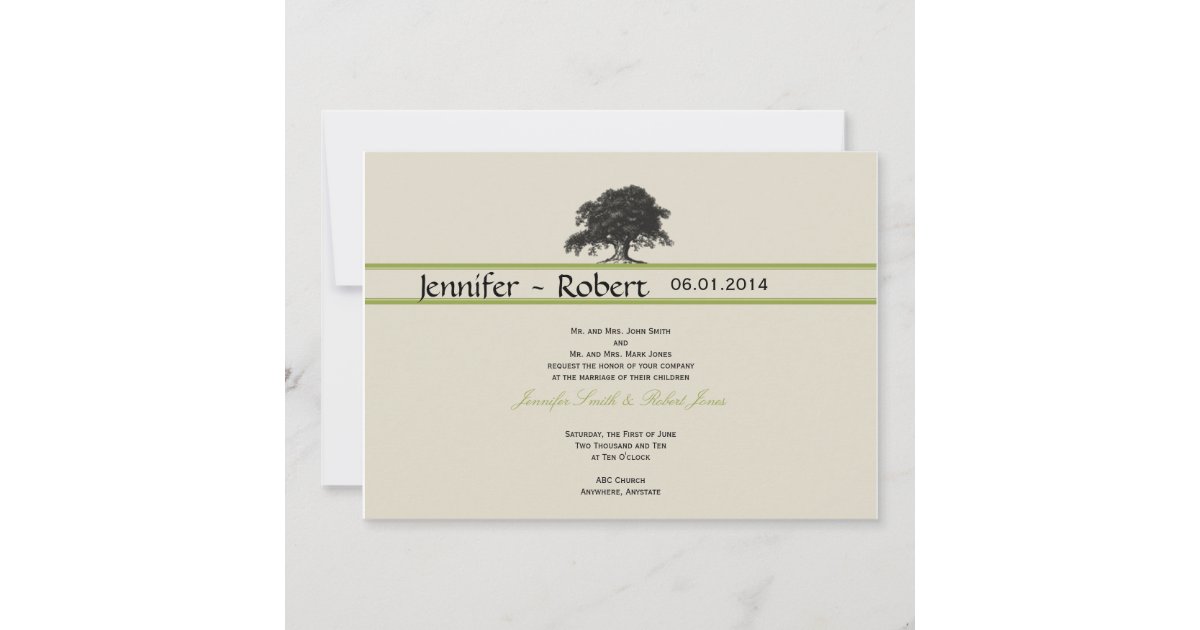Oak Tree Plantation in Green Wedding Invitation | Zazzle