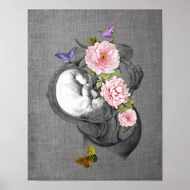 OBGYN Anatomy Floral Art Womb Baby Decor Print 2 | Zazzle