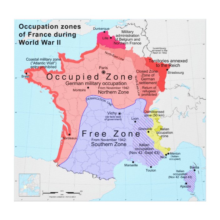 Occupation Zones of France During World War II Canvas Print | Zazzle.co.uk