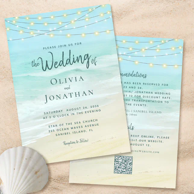 Ocean Beach Wedding QR Code All In One Invitation | Zazzle