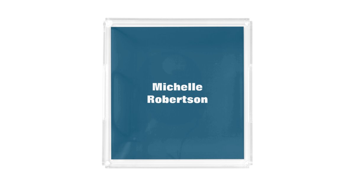 Ocean Blue Plain Minimalist Add Own Name Acrylic Tray | Zazzle