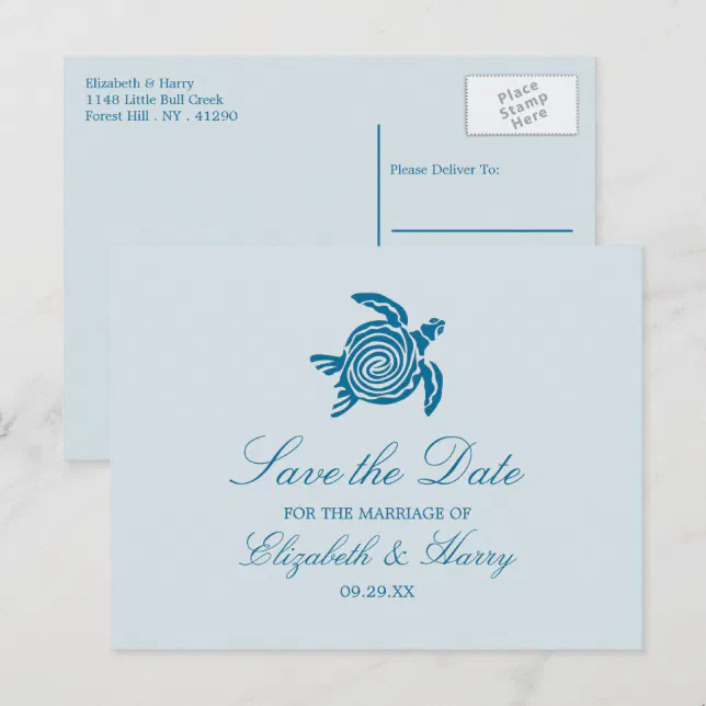 Ocean Sea Turtle, Sea Blue Beach Save the Date Postcard | Zazzle