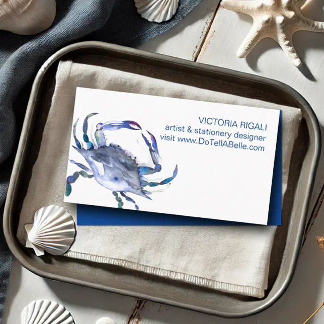Ocean Theme Blue Crab Beach Watercolor Coastal Business Card | Zazzle