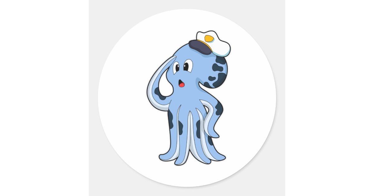 Octopus as Captain with Cap Classic Round Sticker | Zazzle