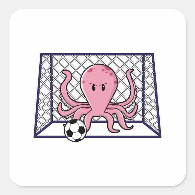Octopus as Goalkeeper with Soccer ball Square Sticker | Zazzle