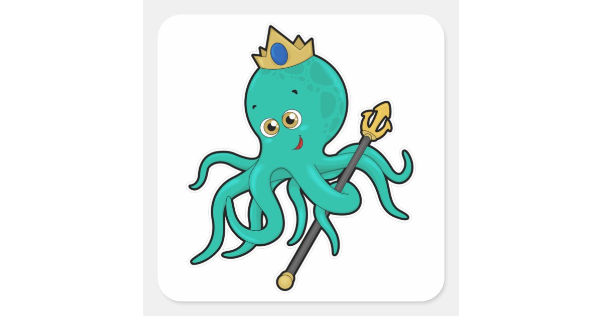 Octopus as King with Trident Square Sticker | Zazzle