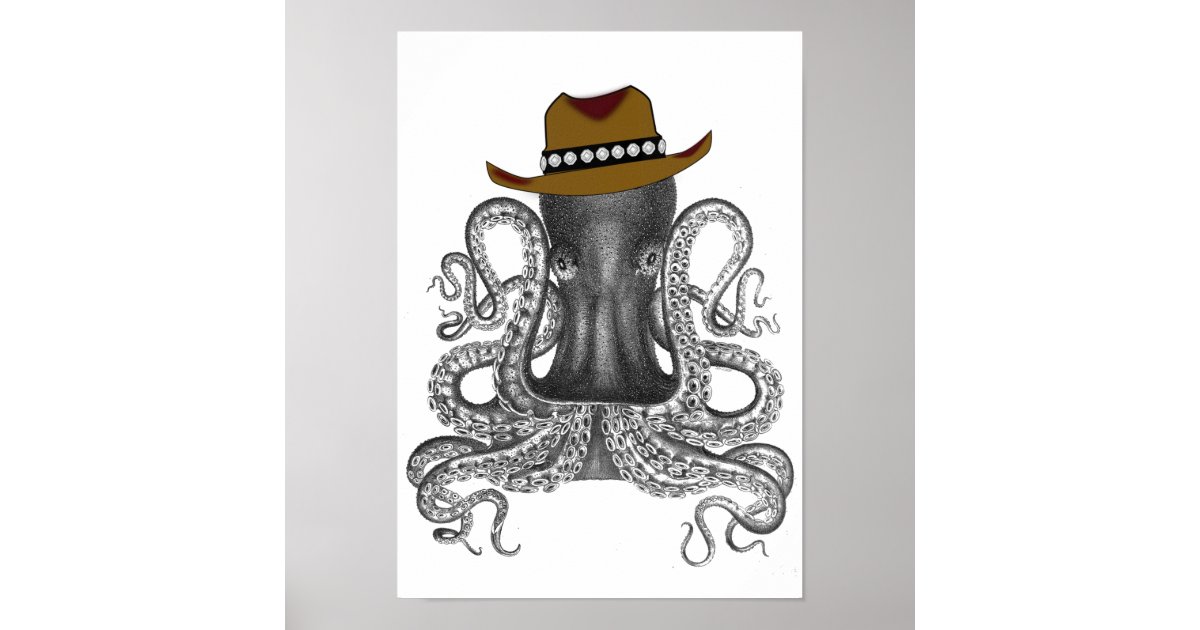 Octopus Wearing Stetson Hat, Vintage, Cowboy Hat Poster | Zazzle