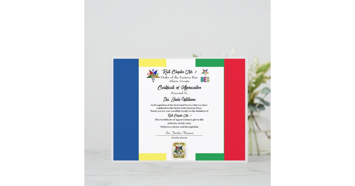 OES Certificate of Appreciation | Zazzle