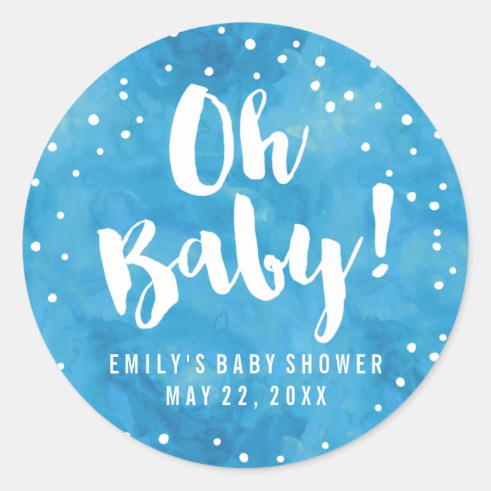 Oh Baby Blue Watercolor Baby Shower Classic Round Sticker | Zazzle.co.uk