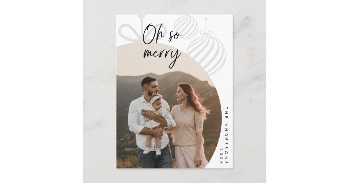 Oh So Merry, Family Photo, Christmas Greeting Postcard | Zazzle