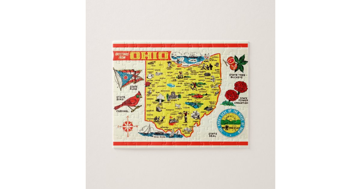 Ohio Postcard Map Jigsaw Puzzle | Zazzle