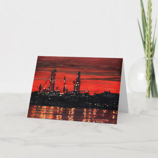 Oil Rigs at Night Thank You Card | Zazzle