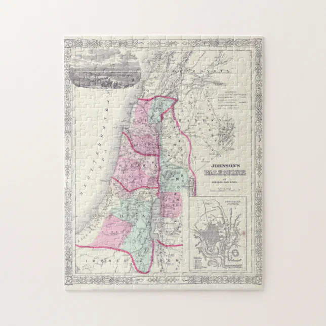 Old 1864 Historic State of Palestine Map Jigsaw Puzzle | Zazzle
