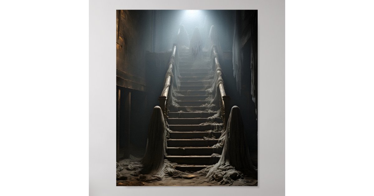 Old Abandoned House Spooky Ghosts On The Stairs Poster | Zazzle