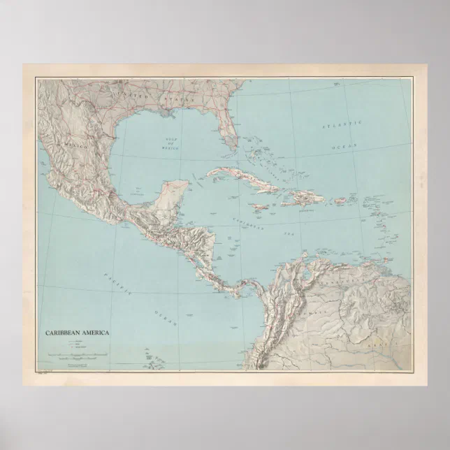 Old Caribbean Map (1961) Vintage West Indies Atlas Poster | Zazzle