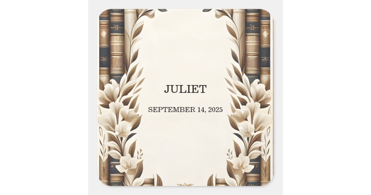Old English Retro Book Club Cover Bridal Shower Square Sticker | Zazzle