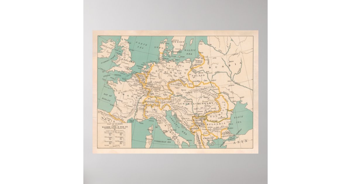 Old European Map (1913) Vintage European Continent Poster | Zazzle