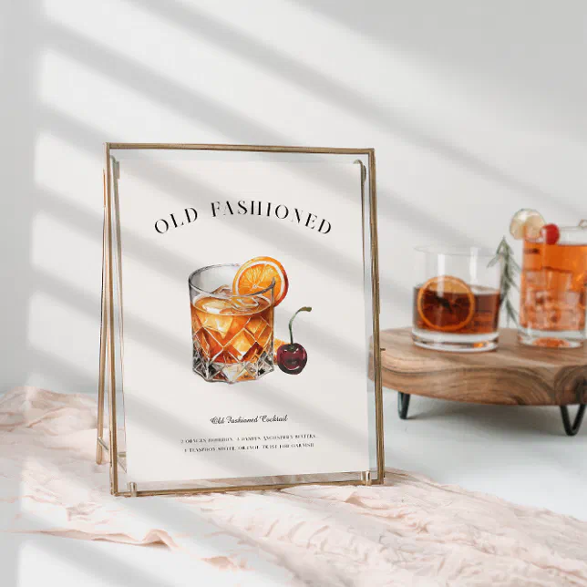 Old Fashioned Cocktail | Birthday Drink Menu Poster | Zazzle