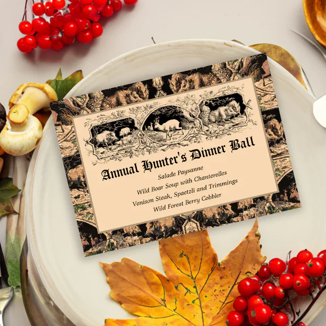 Old Fashioned Hunter's Ball Game Dinner Menu Invitation | Zazzle