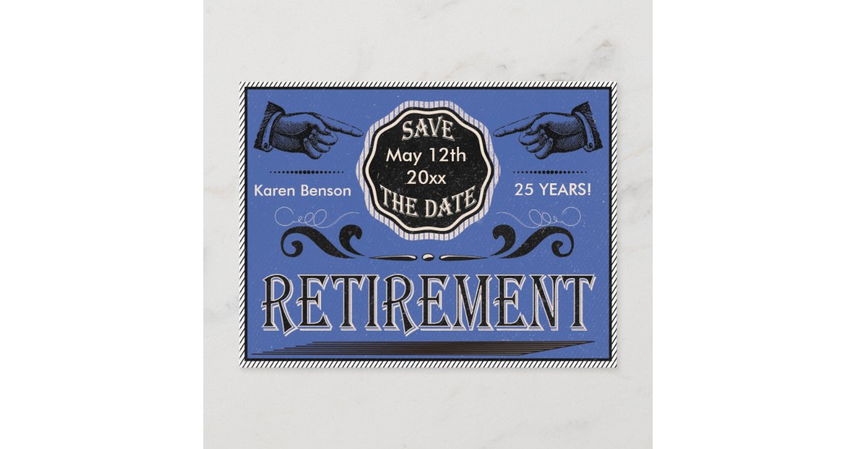 Old Fashioned Retirement Save The Date - Blue Announcement Postcard ...