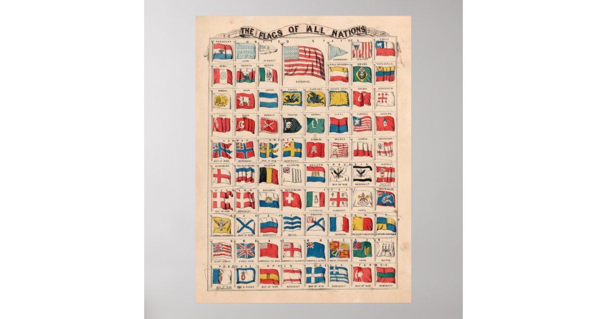 Old Flags of The World Chart (1865) | Zazzle