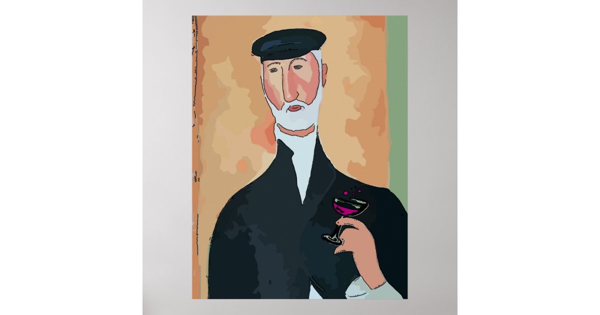 Old Frenchman with Wine Glass Poster | Zazzle