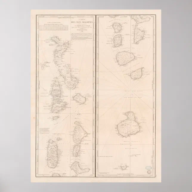 Old Maldives Islands Map (1841) Vintage Maldivian Poster | Zazzle