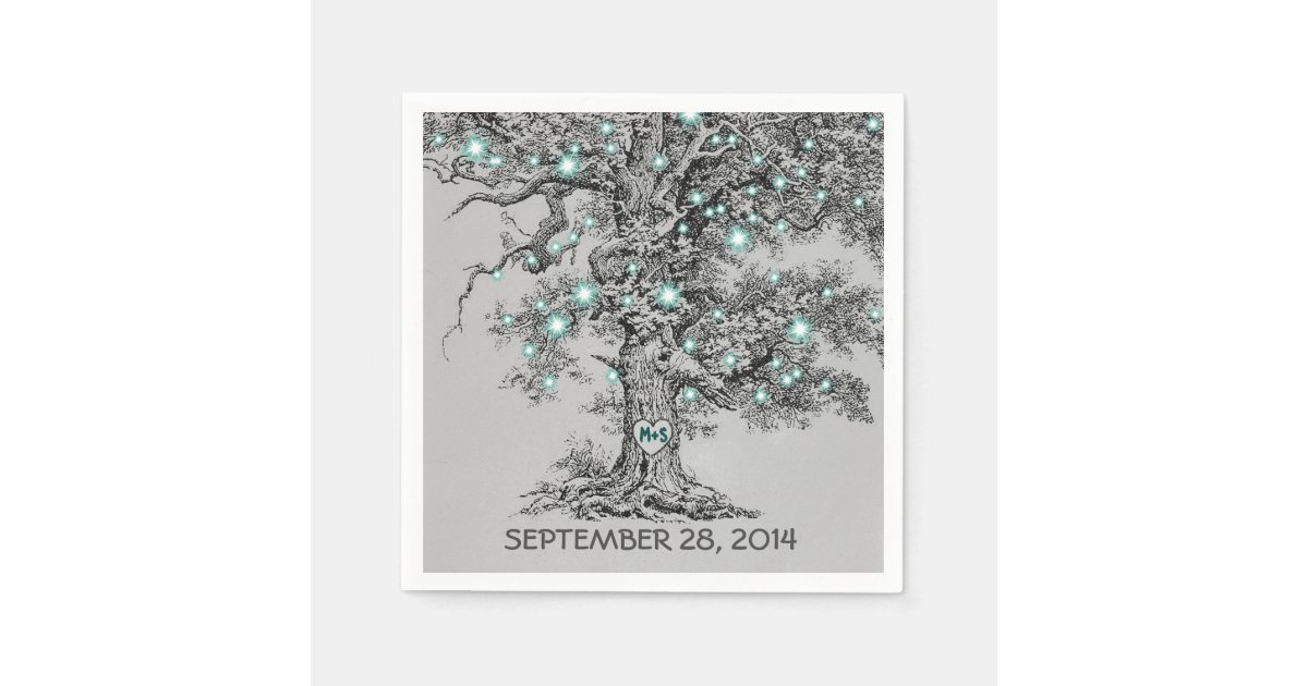old oak tree - love tree teal grey paper napkins | Zazzle
