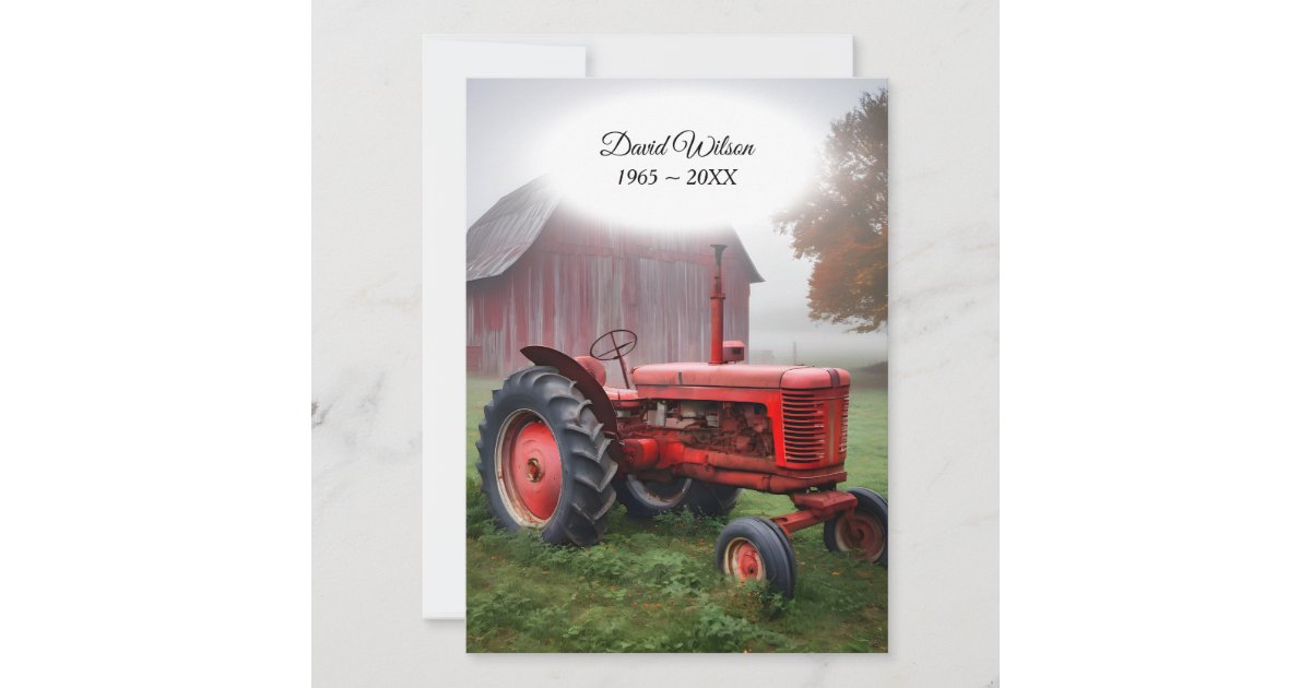 Old Red Tractor Funeral Program Invitation | Zazzle