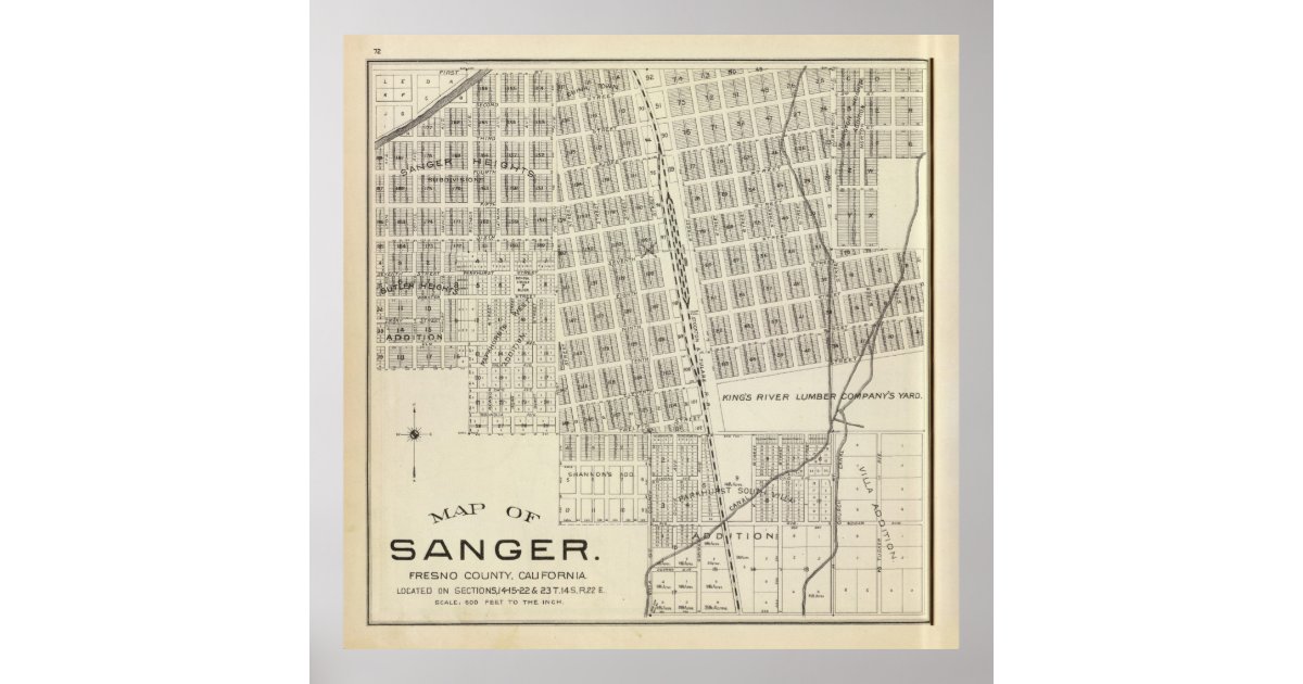 Old Sanger CA Map (1891) Poster | Zazzle