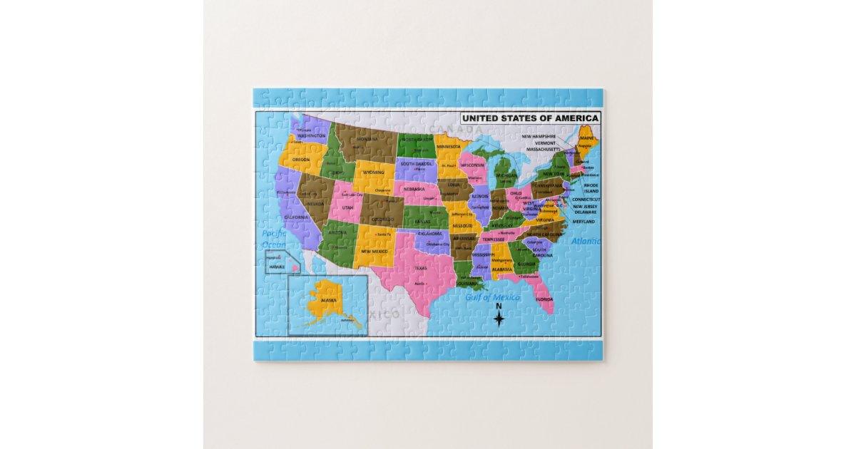 OLD USA Map with State Capitals and Gulf of Mexico Jigsaw Puzzle | Zazzle