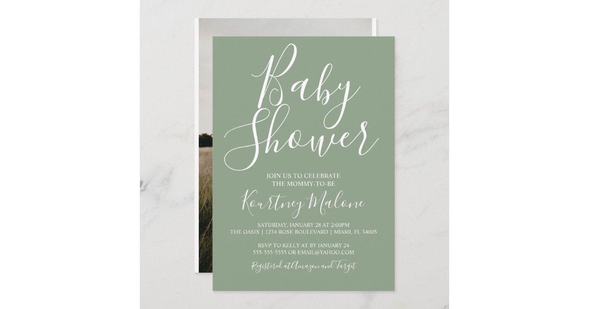 Olive Green Baby Shower Photo Invitation | Zazzle
