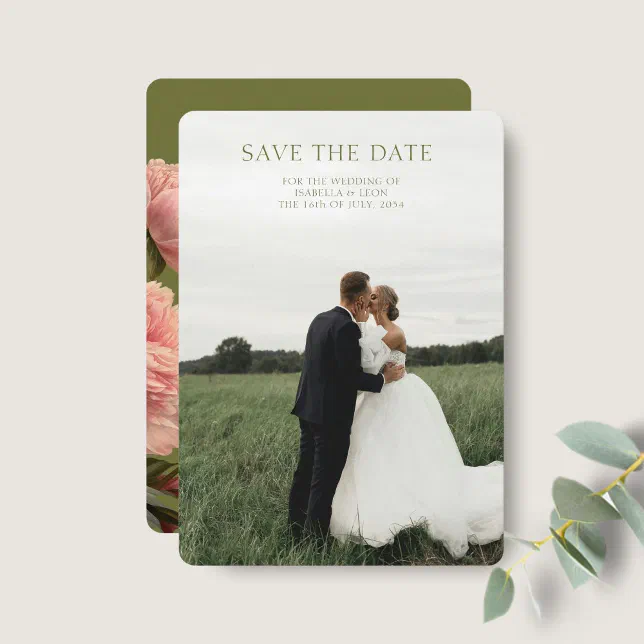 Olive Green | Trendy Vintage Rose Save the Date Invitation | Zazzle