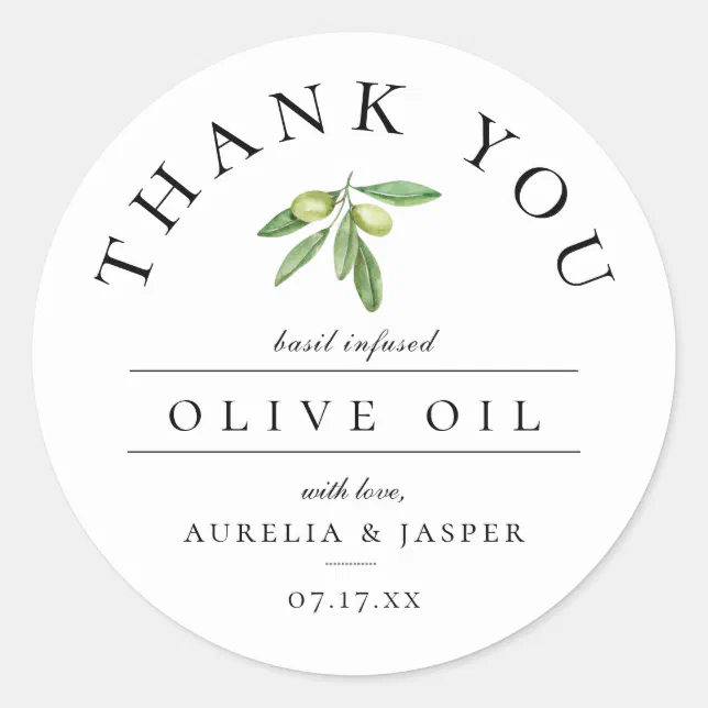 Olive Oil Thank You Favour Classic Round Sticker | Zazzle