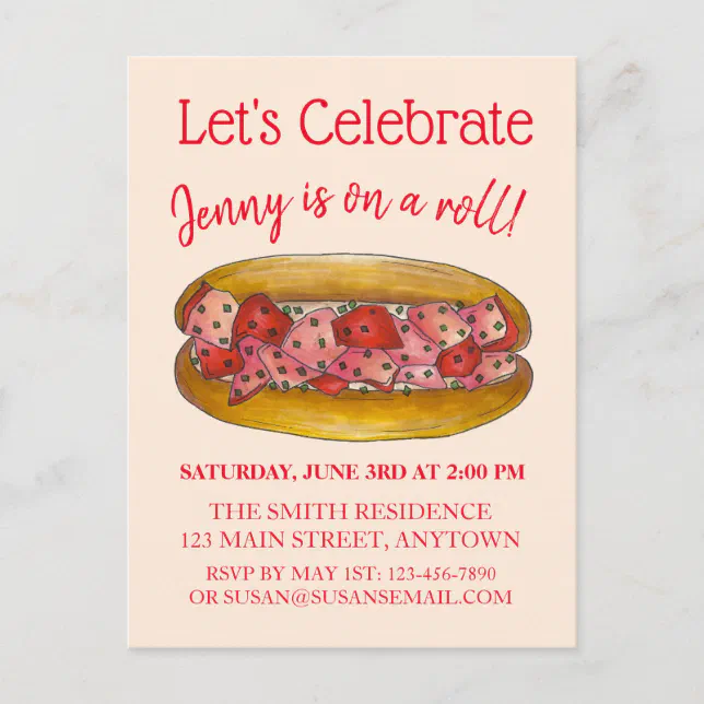 On a Lobster Roll Congratulations Maine ME Foodie Invitation Postcard ...