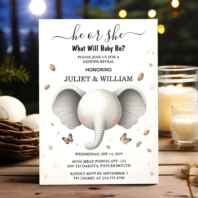 On Big Zoo Baby White Elephant Birth Gender Reveal Invitation | Zazzle