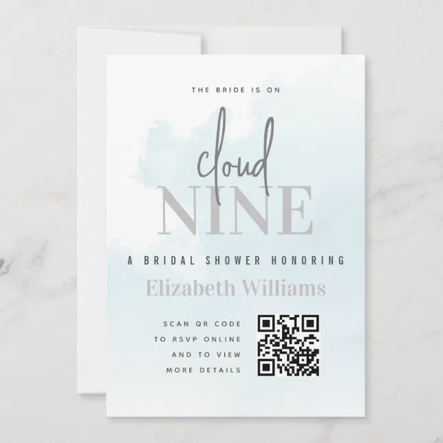 On Cloud Nine Modern Bridal Shower QR Code Rsvp Invitation | Zazzle