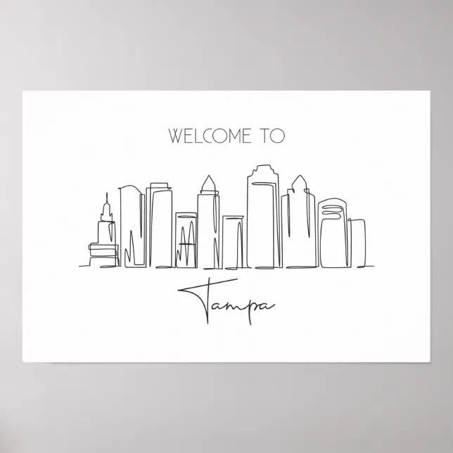 One Continuous Line Drawing Of Tampa Skyline Poster | Zazzle
